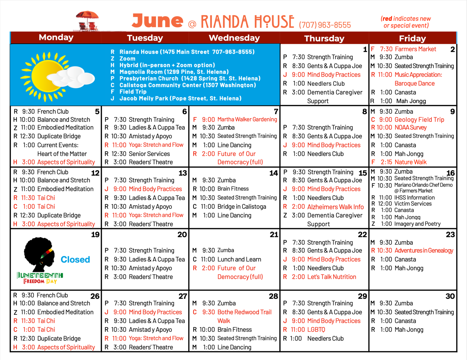 Calendar & Newsletter – Rianda House