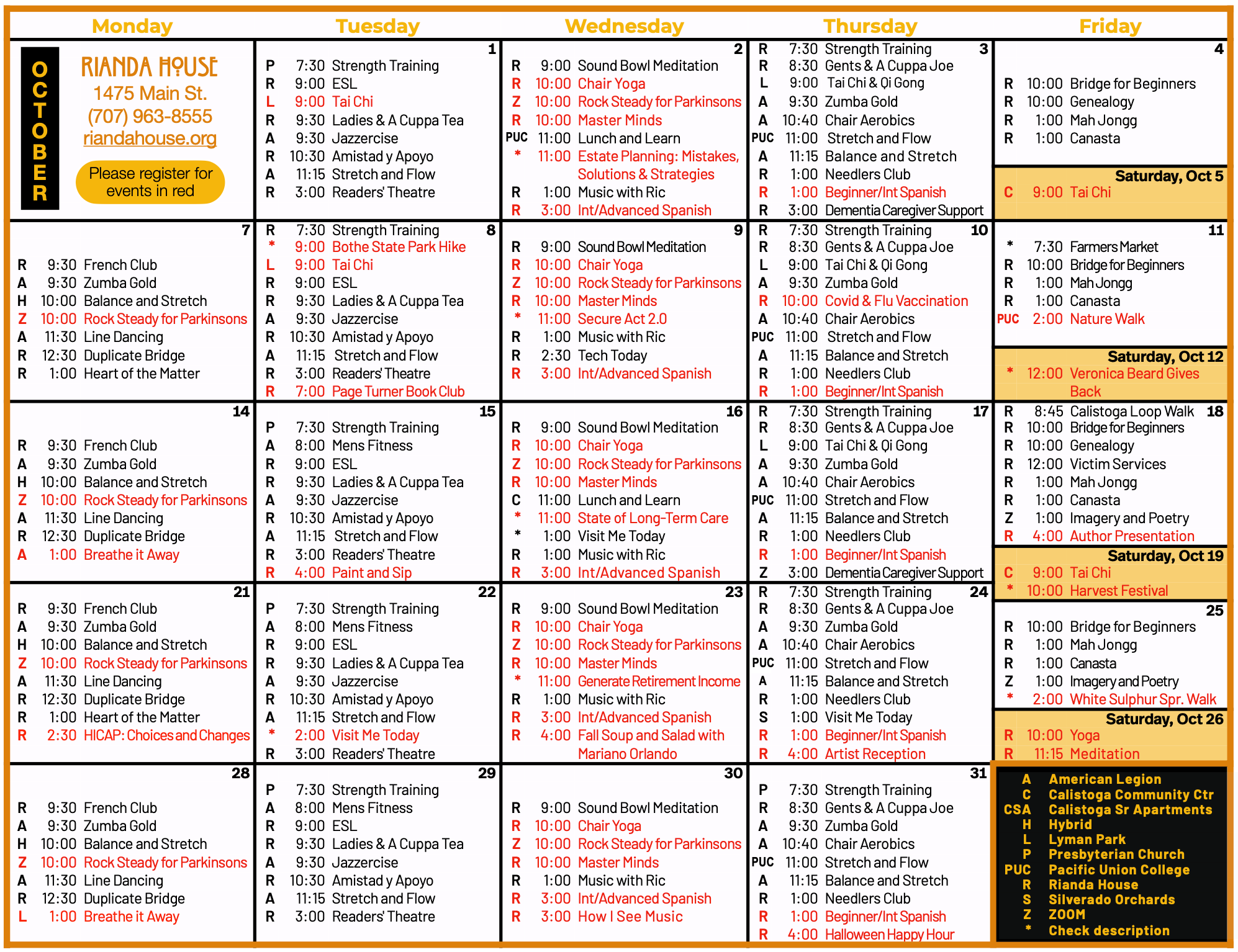 Calendar & Newsletter - Rianda House