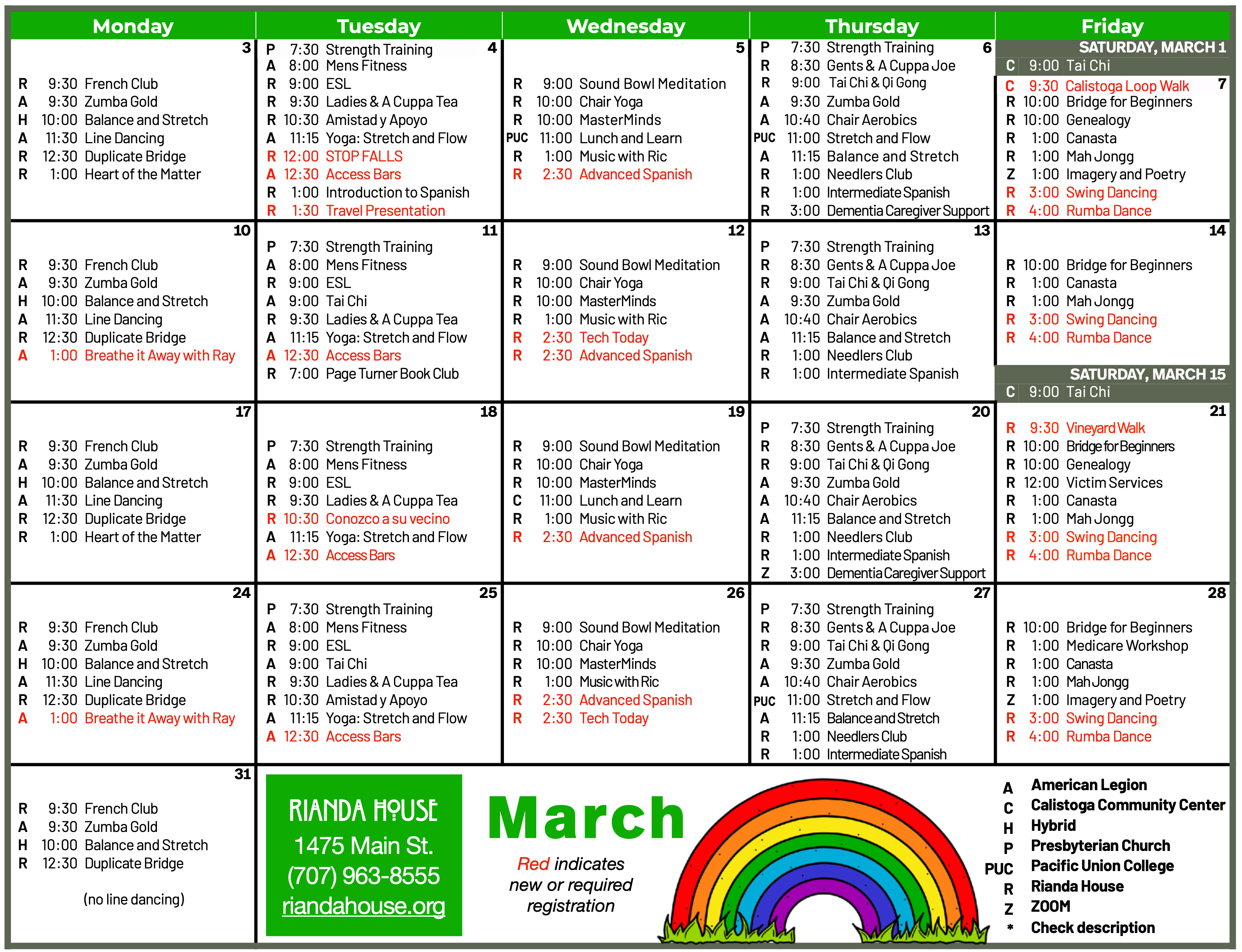 Calendar & Newsletter - Rianda House