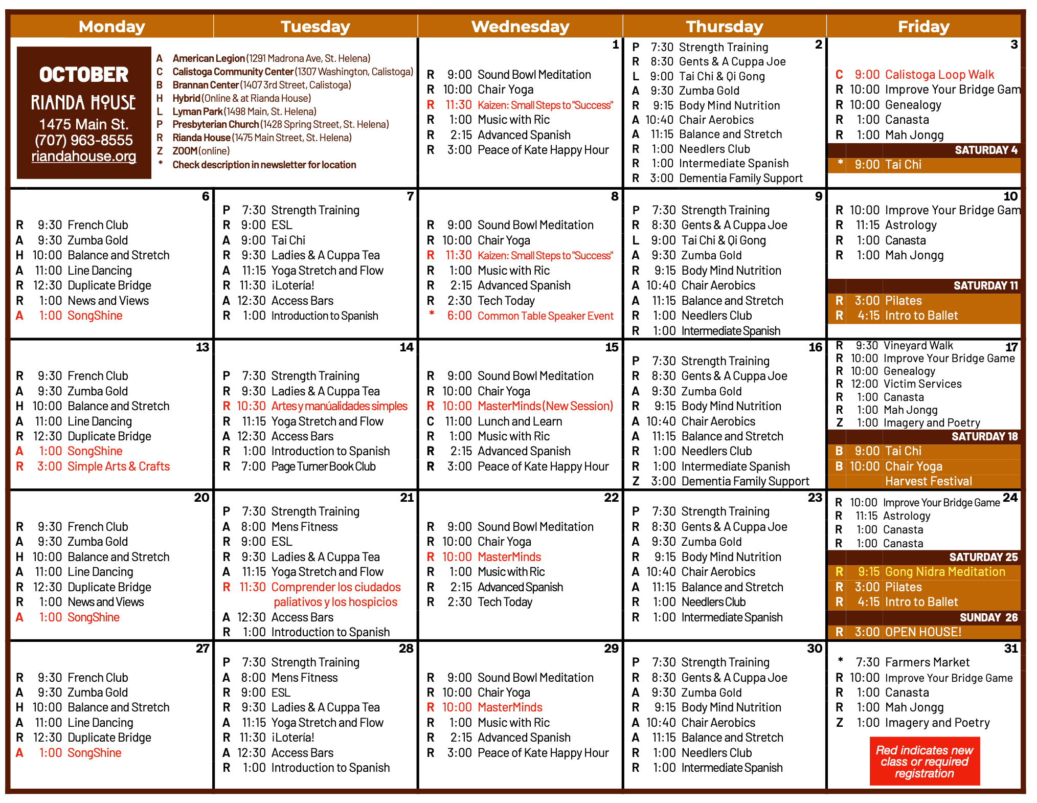 Calendar & Newsletter - Rianda House